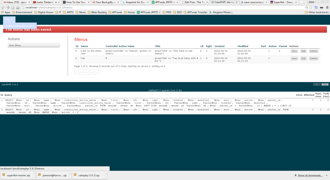 CakePHP Editable Table Based Dynamic Superfish JQuery Menus ( | Toggen